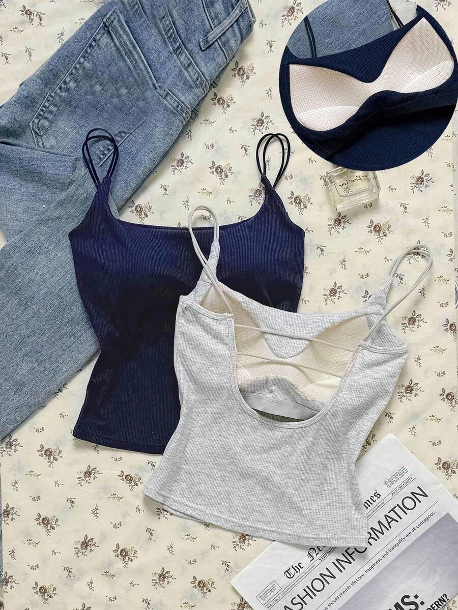 Attitoon Summer Casual Versatile Solid Color Camisole With Padded Bra ...