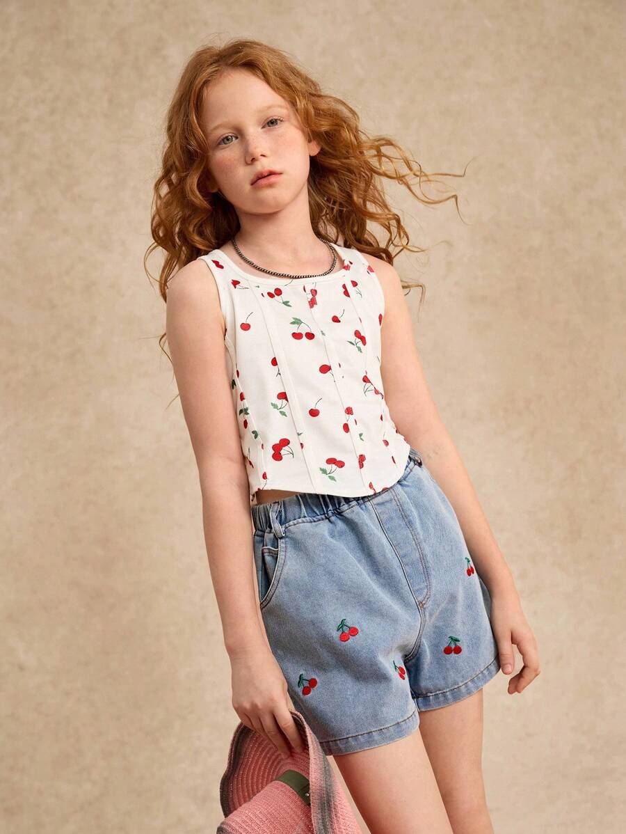 Conjunto de 2 peças Top Regata e Short Moda para Meninas Tween ...