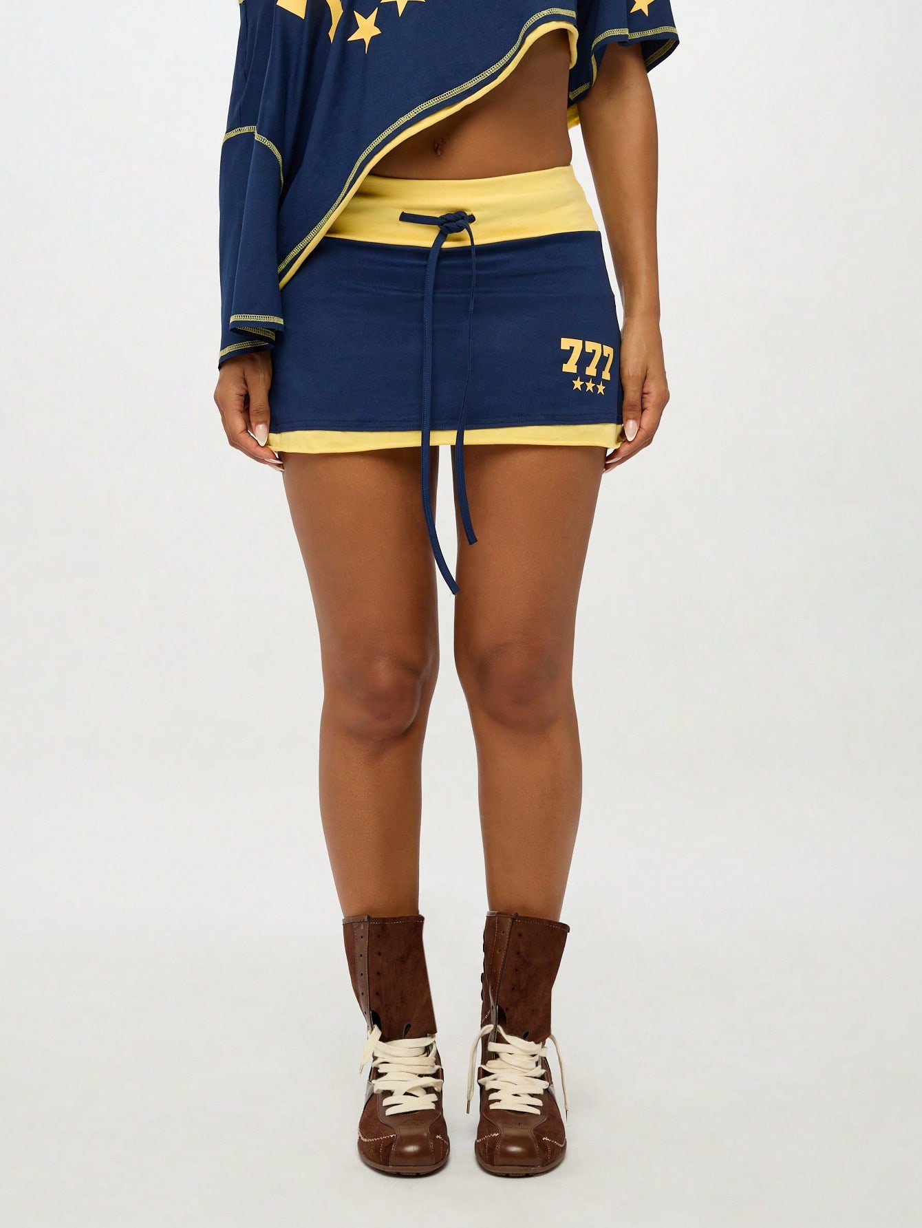 SUMWON WOMEN Mini Cheerleader Style Skirt With Fold Over Yellow ...