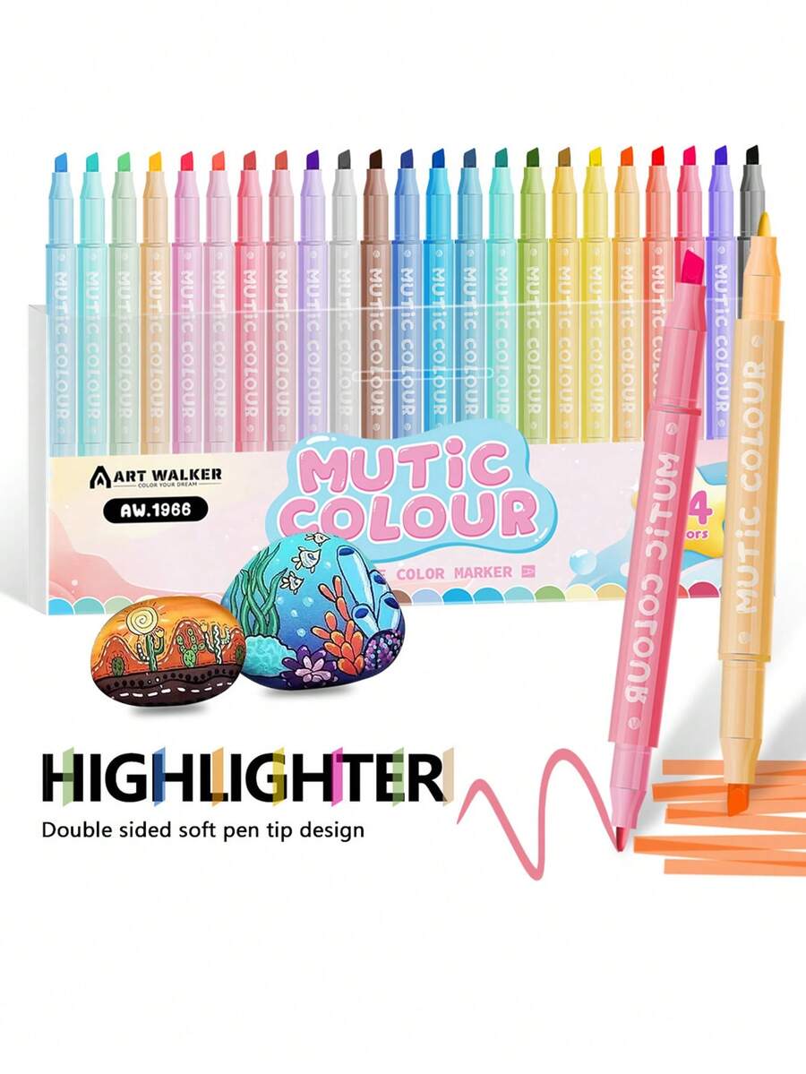 6/12/24pcs Double Ended Highlighters, Dual Tip Mild Color Highlighter ...