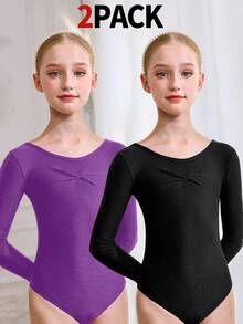 SHEIN 2pcs Tween Girls' Activewear Leotards, High Stretch Fitness Outdoor Sports Dance Yoga ...