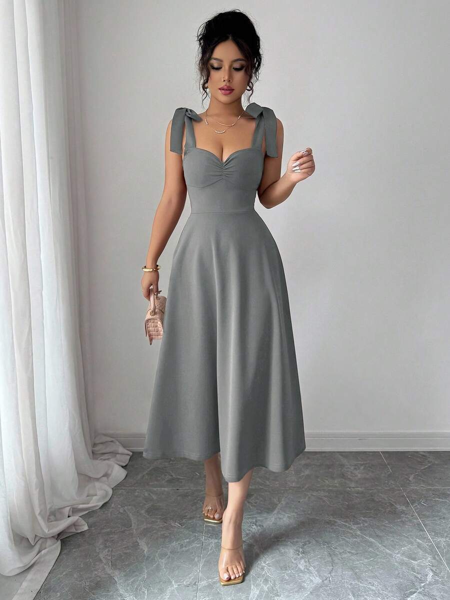 Elenzga Sleeveless Tie-Up Cinched Waist A-Line Elegant Romantic Dress ...