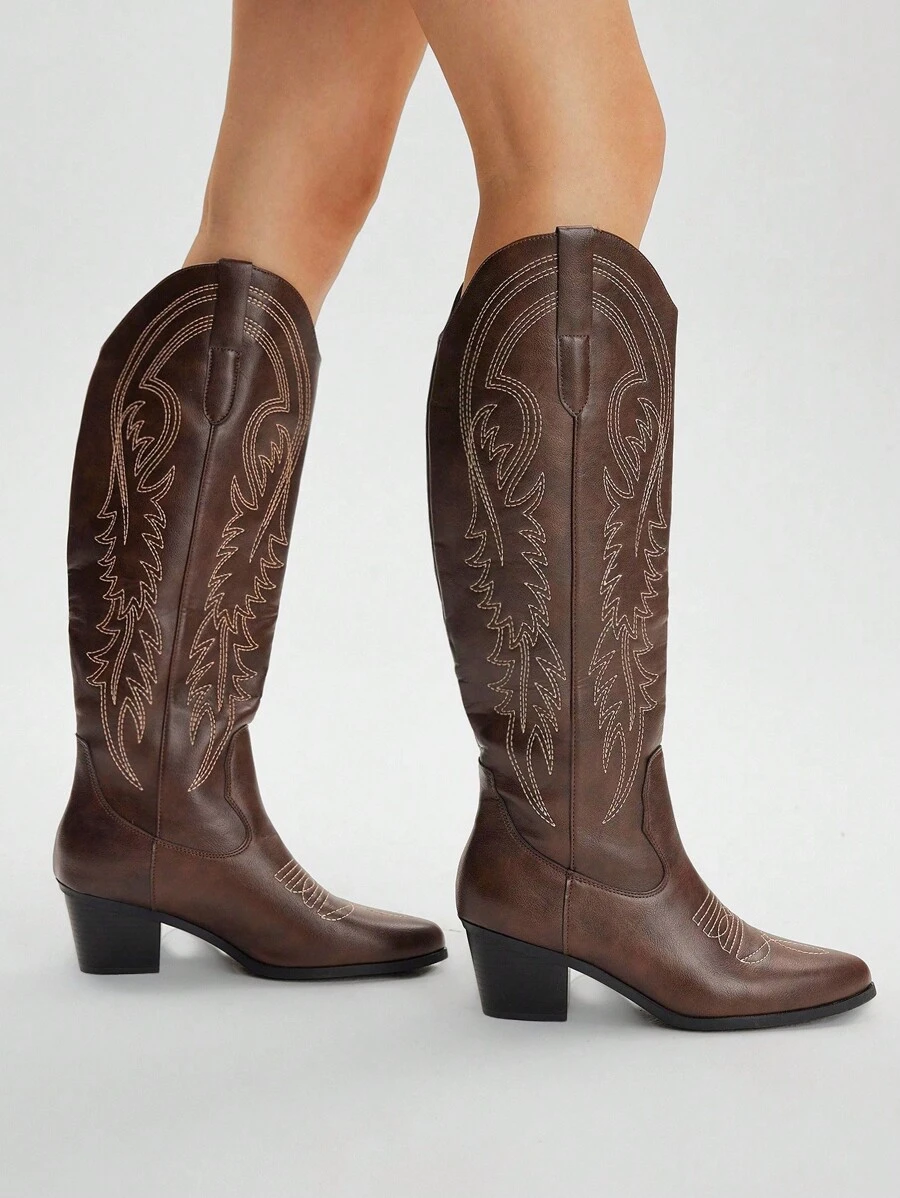 Styleloop Stivali al polpaccio marrone, con texture intrecciata, adatti ...