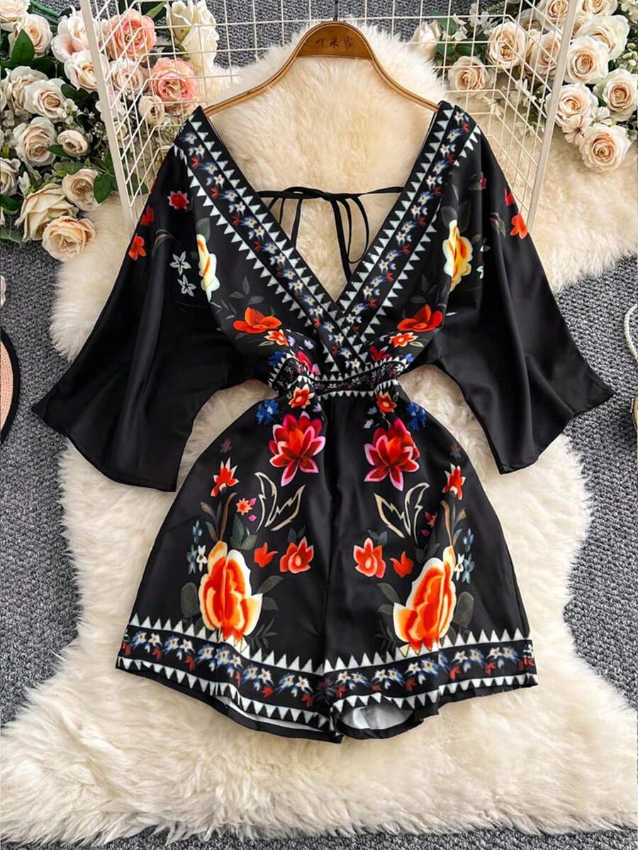 EMERY ROSE Macacão Floral Feminino Estampa de Férias Manga Morcego ...