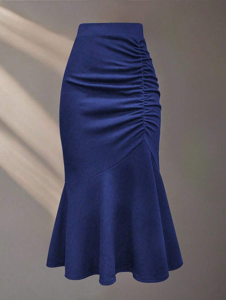 Franclia Women's Solid Color Pleated Mermaid Hemline Long Elegant Skirt ...