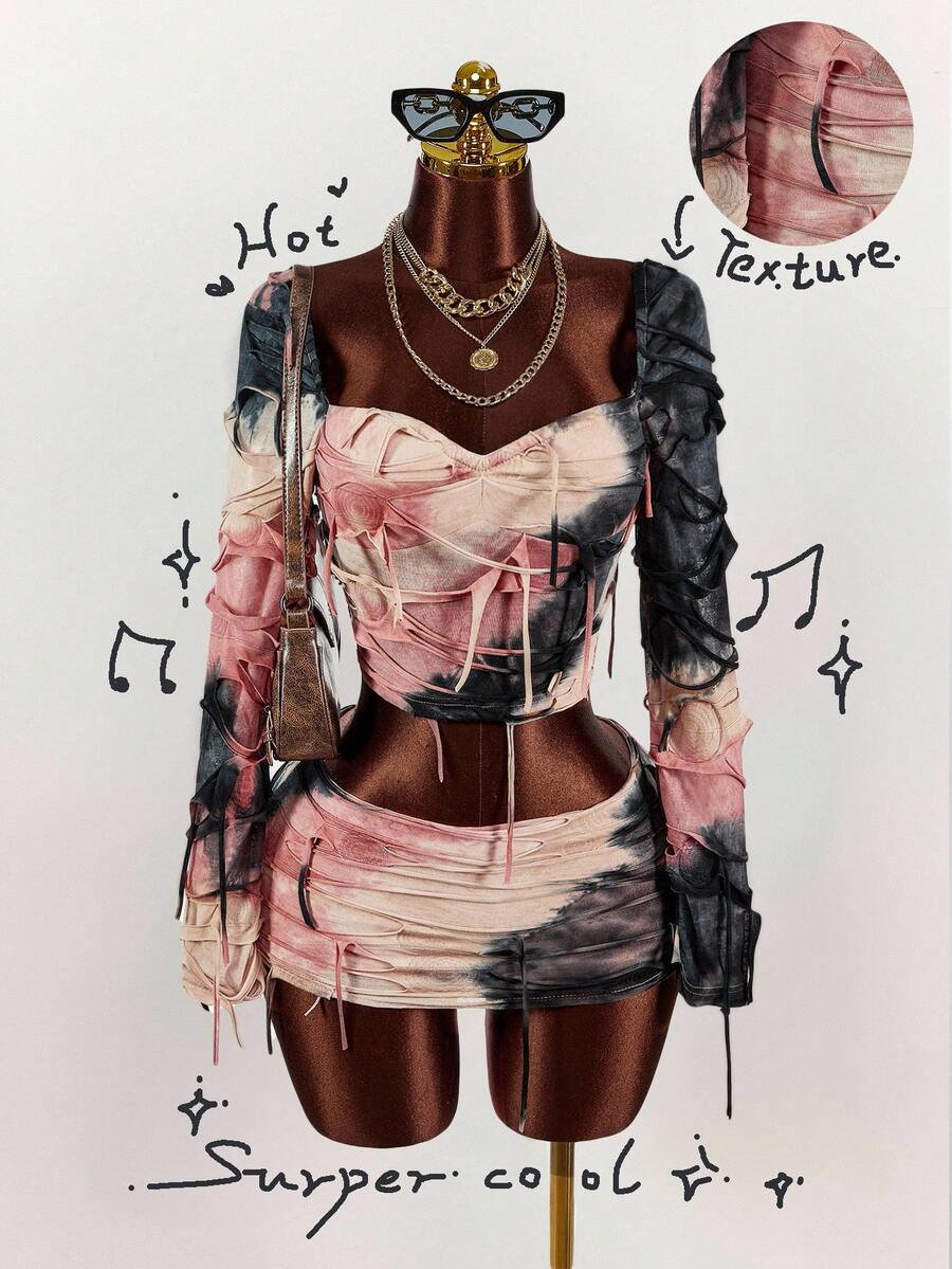 Amplova Damen Mode Lässig Herzausschnitt Top & Mini Rock 2 Stücke Set ...