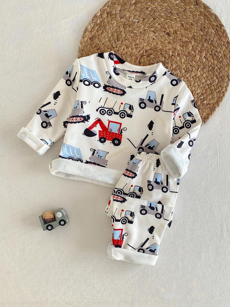 2pcs/Set Toddler Boys' Crew Neck Long Sleeve Knit Car Cartoon Pattern ...