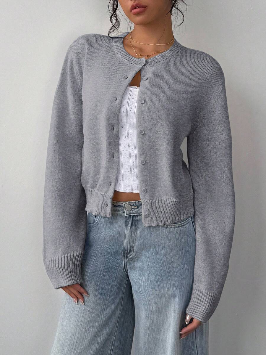 SHEIN BASICS Cárdigan holgado de mujer de cuello redondo, manga larga y ...