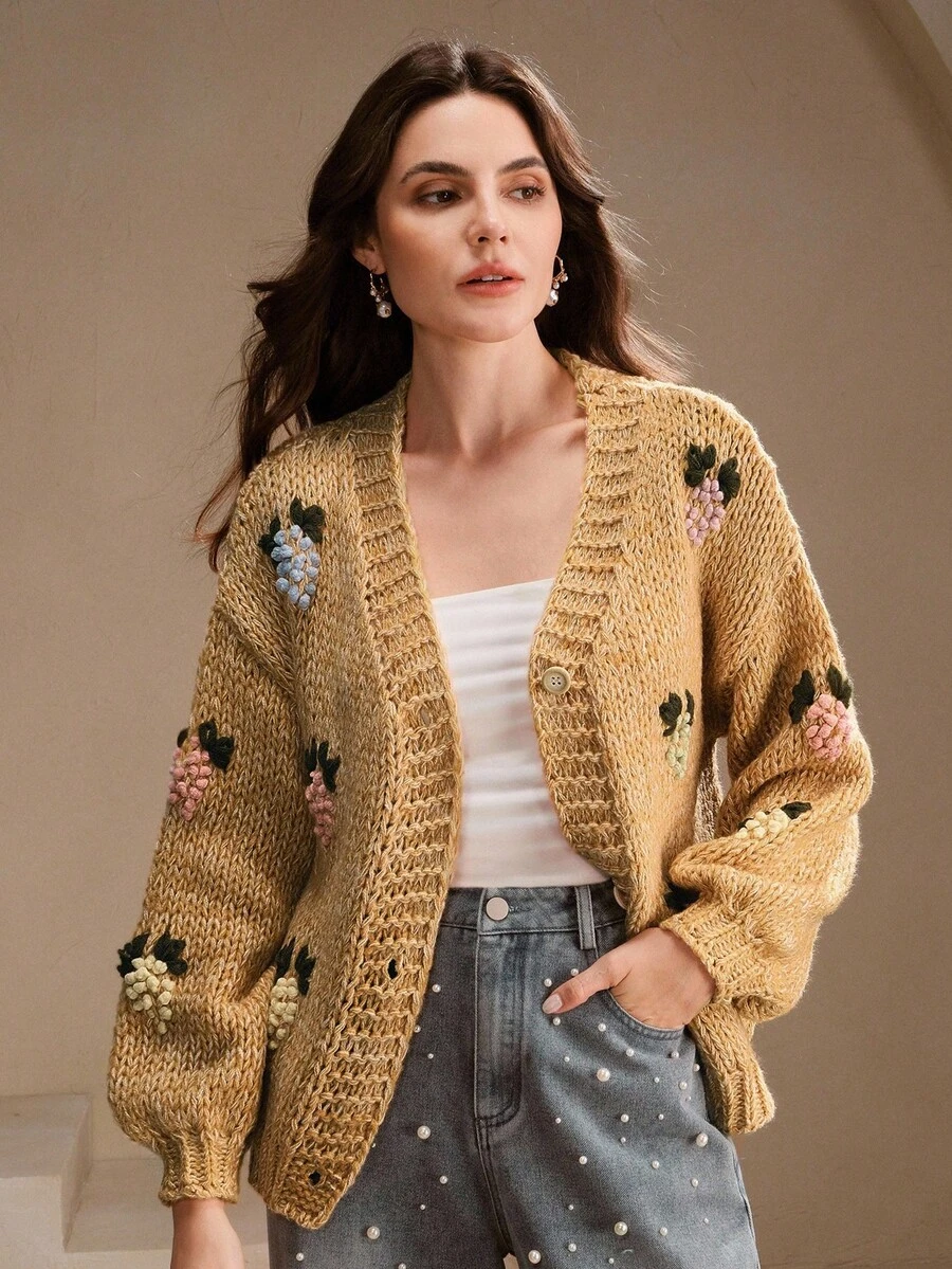 Anewsta New Autumn/Winter Sweet & Youthful 3D Grape Pattern Knit ...