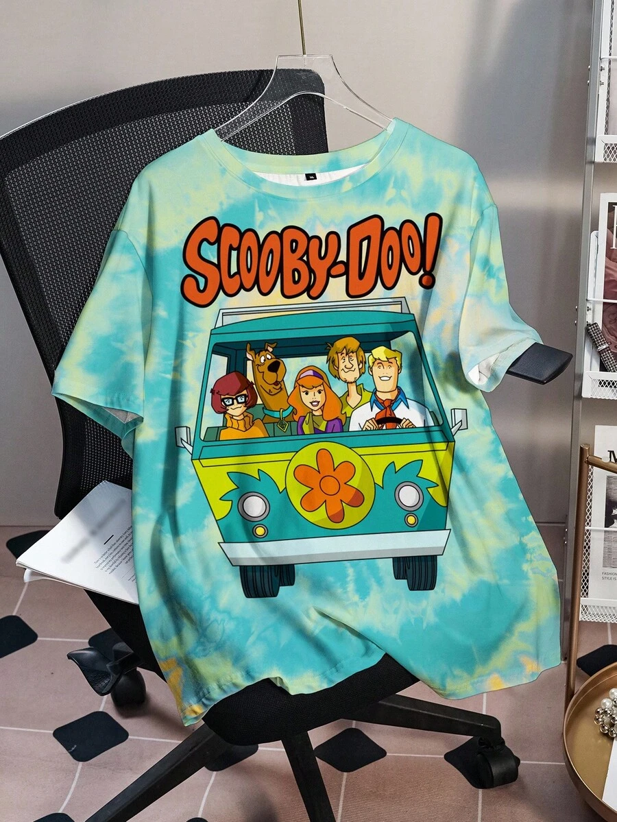 SCOOBY-DOO X SHEIN Plus Size Letter & Cartoon Graphic Round Neck Short ...