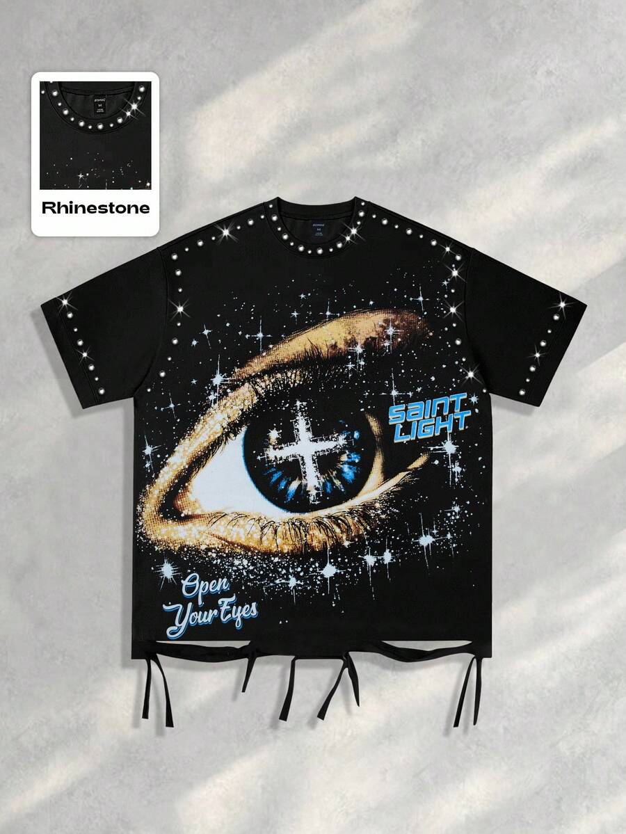 ROMWE MEN Street Life Men's Casual Rhinestone Eye Distressed Artistic ...