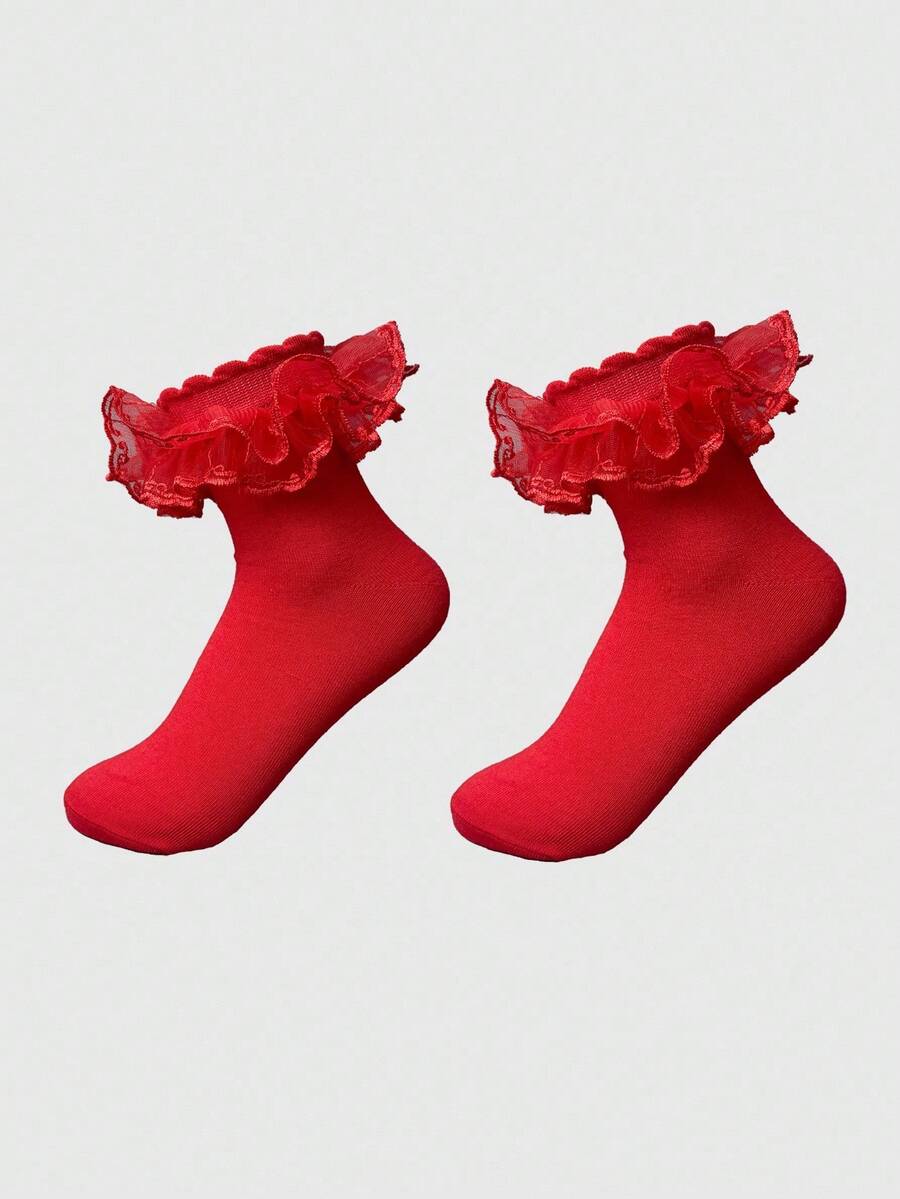 ROMWE Kawaii Meias Femininas Até a Panturrilha, Vermelhas com ...