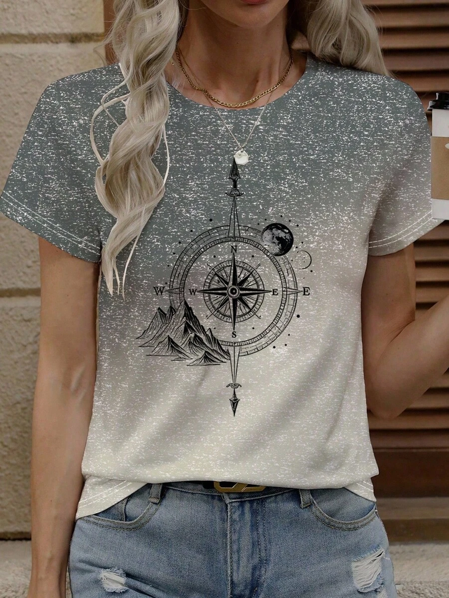 SHEIN LUNE Camiseta Casual de Manga Curta de Verão para Mulheres ...