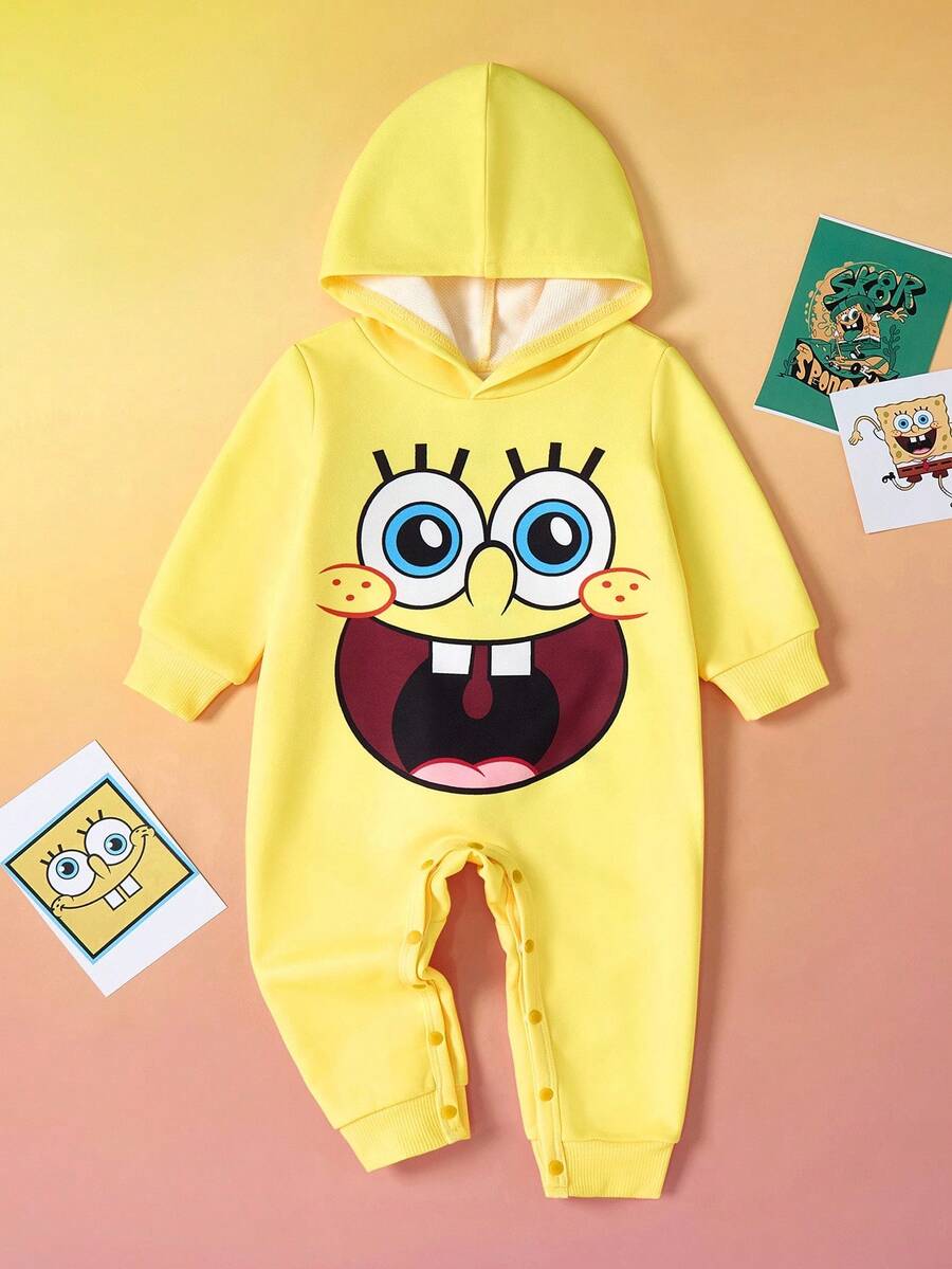 SpongeBob SquarePants X SHEIN Macacão de Malha com Capuz e Estampa Fofa ...