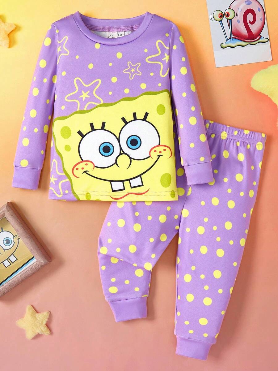 SpongeBob SquarePants X SHEIN 2pcs Baby Girl Cute Polka Dot Cartoon ...