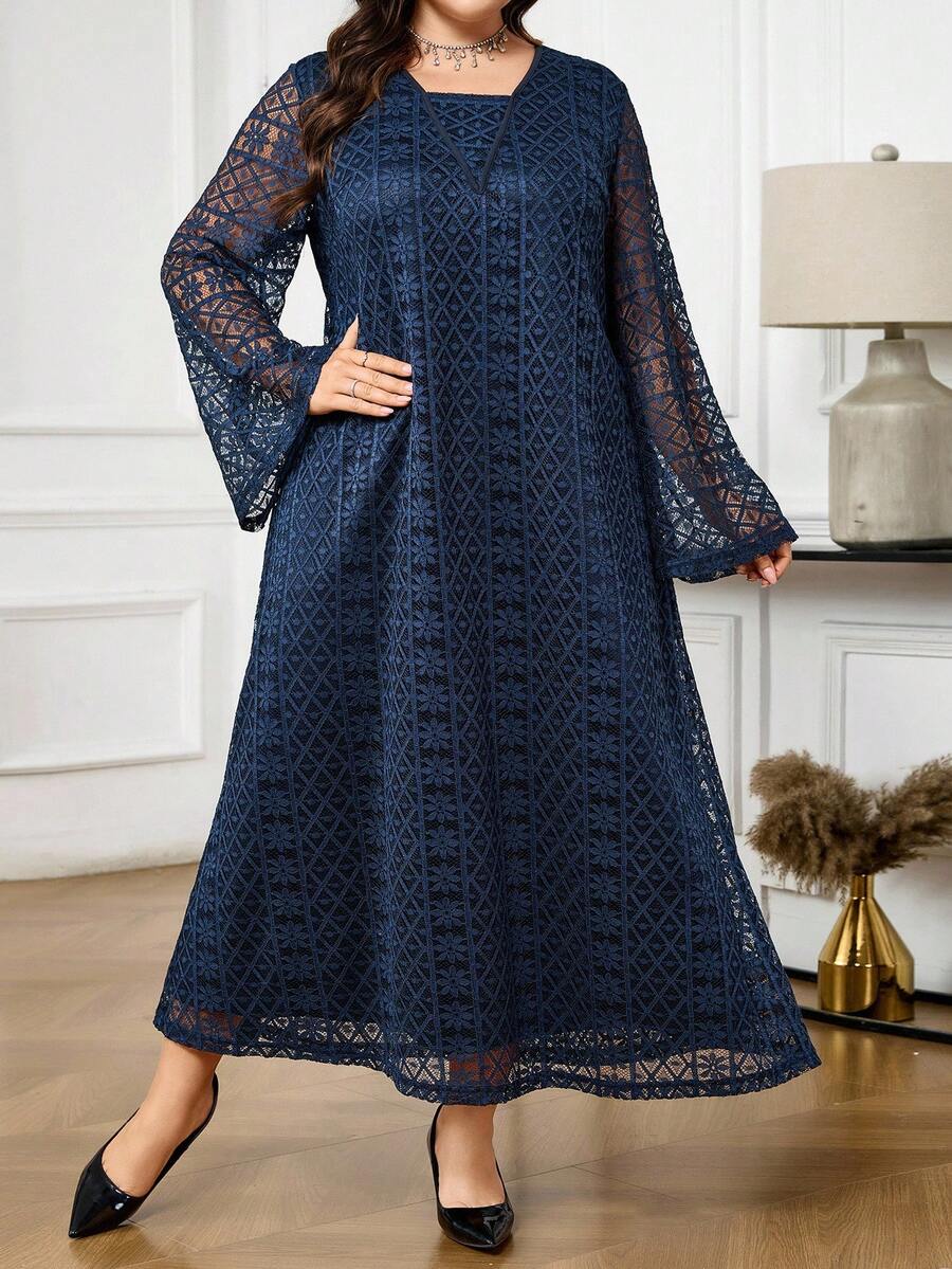 Al Najma Plus Size Women Elegant Solid Color Lace Arabic Style Dress ...