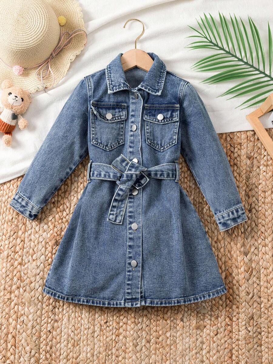 Young Girls Denim Dresses, New Arrival For Autumn/Winter, Mid-Blue ...