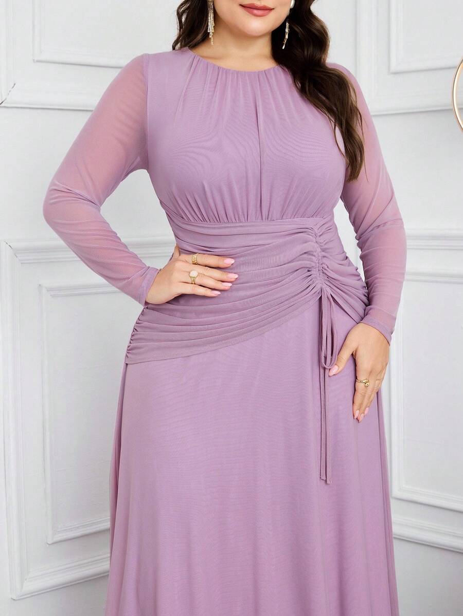 Modelyn Plus Size Women's Elegant Solid Color Drawstring Waist Ruched ...