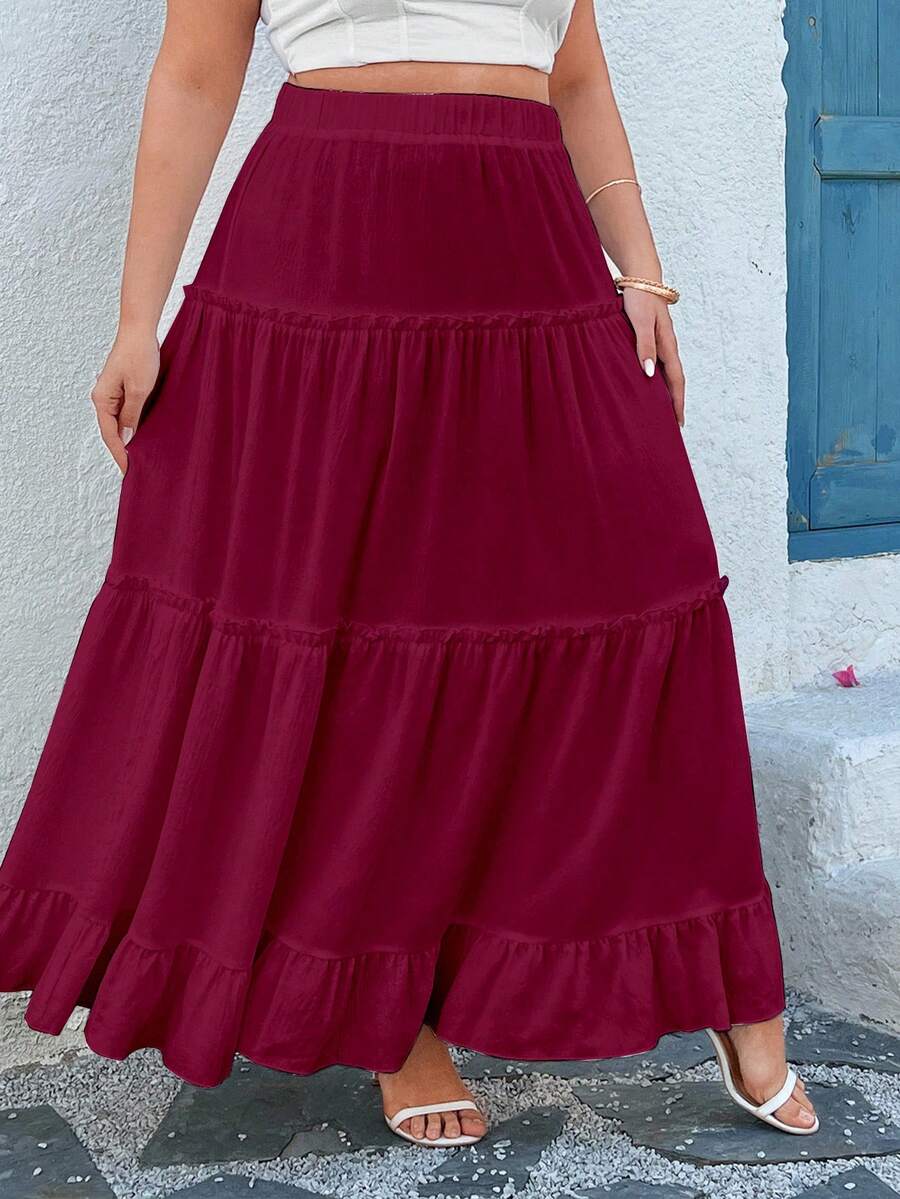 SHEIN Clasi Große Größen Damen eleganter Rüschen-Saum einfarbiger A ...