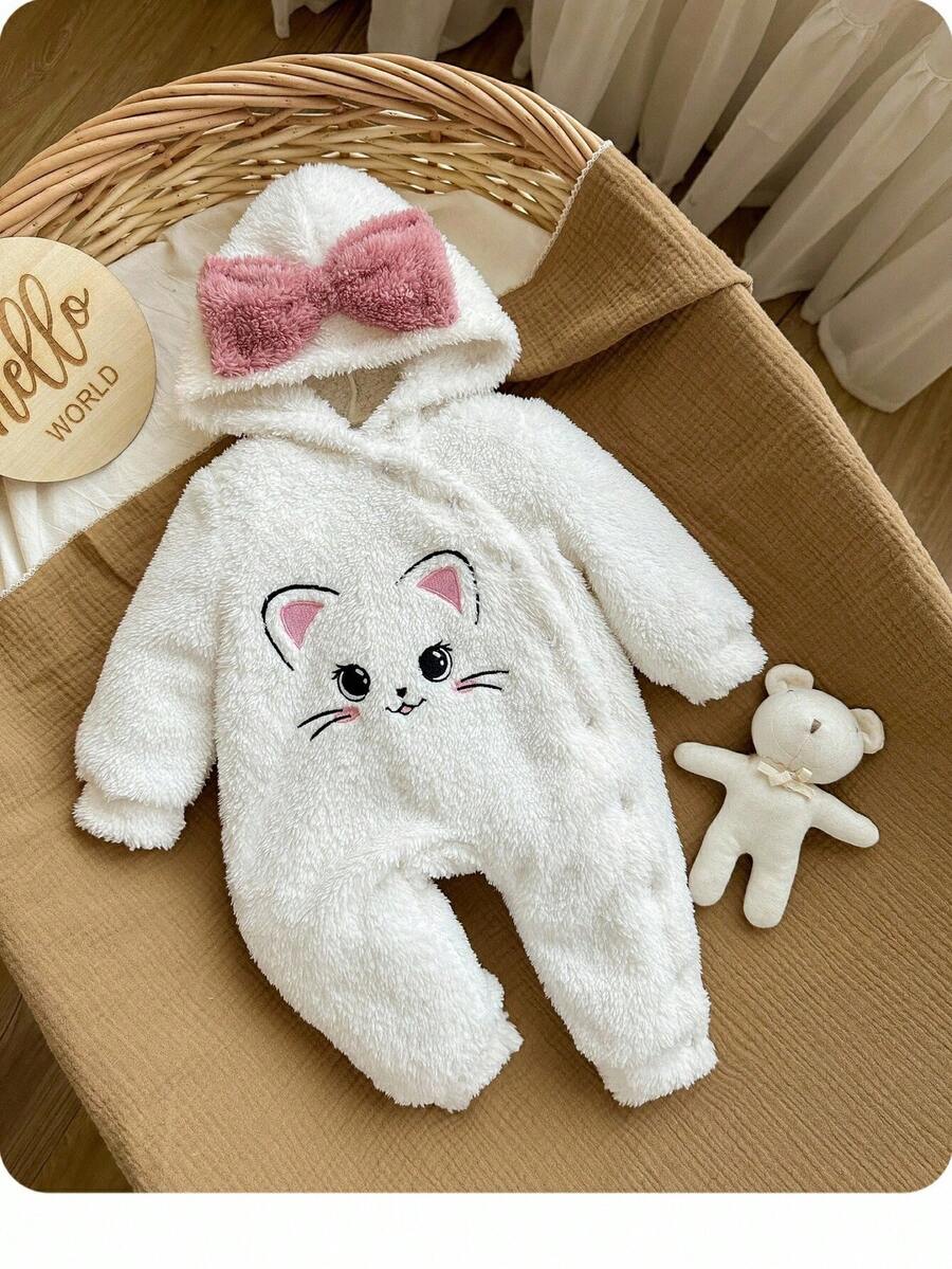 SHEIN Newborn Baby Girl Cute Fluffy Hooded Loungewear, Autumn/Winter ...