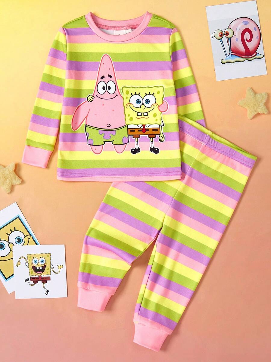 SpongeBob SquarePants X SHEIN 2pcs Baby Girl Cartoon Striped Pattern ...