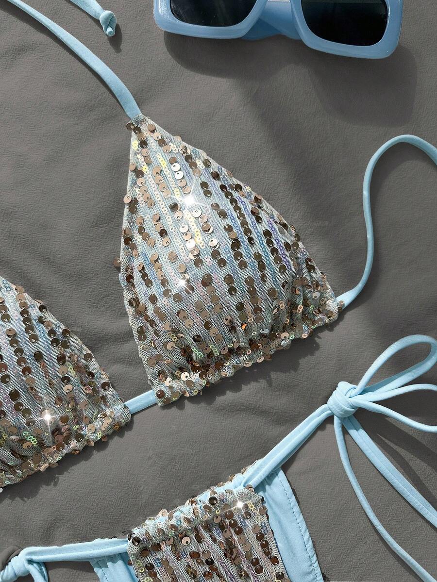 Swim Mod 2pcs Women's Swimsuit Set, New Summer Sequin Fabric Halter ...