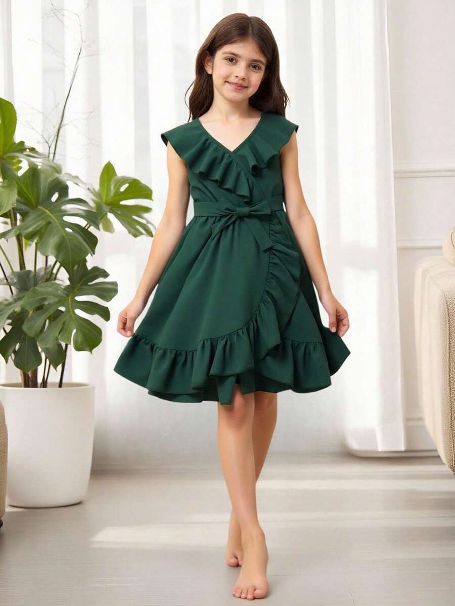 SHEIN Tween Girl Ruffle Trim Wrap Dress | SHEIN USA