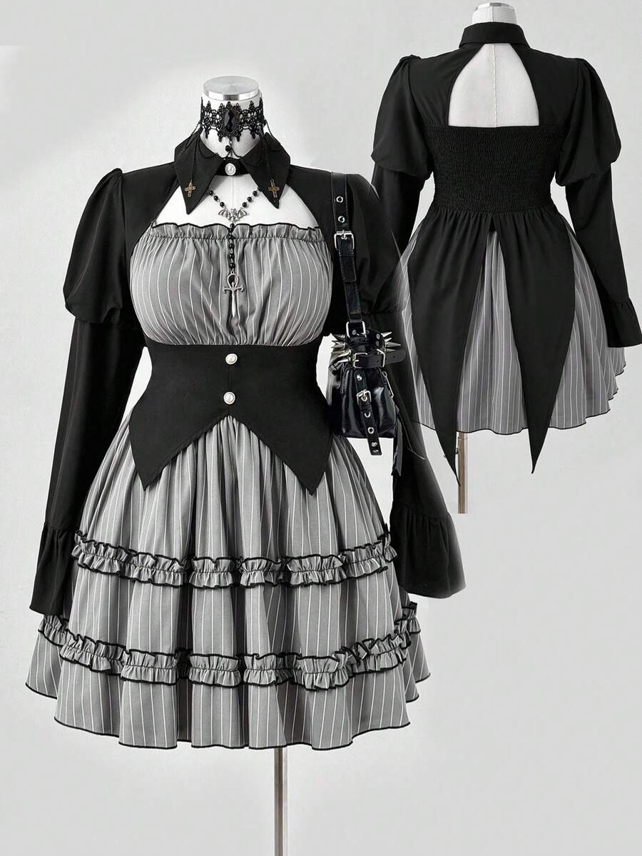 Sunspun Elegant Halloween Cosplay Dark Lolita Flare Sleeve Hollow ...