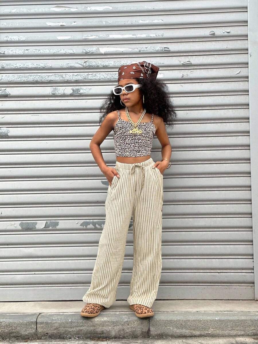 Coolane Kids Calça Larga Texturizada Branca com Listras para Meninas ...