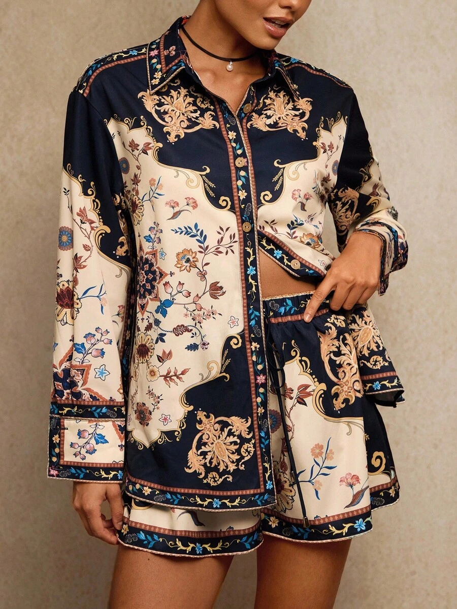 Travachic Set de 2 piezas con camisa de manga larga estampada y ...