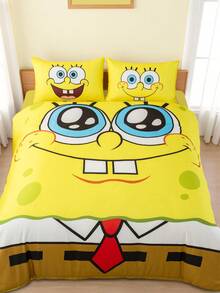 SpongeBob SquarePants | SHEIN 3pcs Cartoon Pattern Duvet Cover Set ...