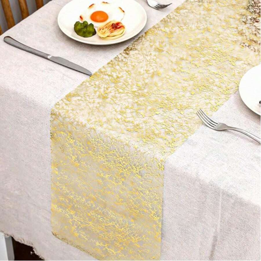 SHEIN 1pc 11*108 Inches Gold Foil Table Runner, Birthday Wedding ...