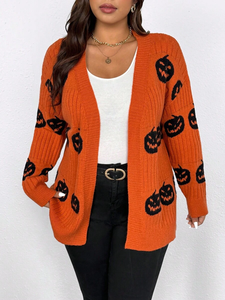 SHEIN PETITE CURVE Halloween Plus Size Cardigans Winter Fall Autumn ...