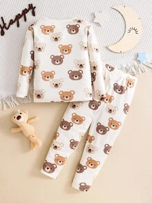 SHEIN 2pcs Young Boy Snug Fit Cute Cartoon Puppy Print Crew Neck Long ...
