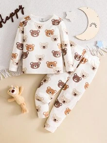 SHEIN 2pcs Young Boy Snug Fit Cute Cartoon Puppy Print Crew Neck Long ...