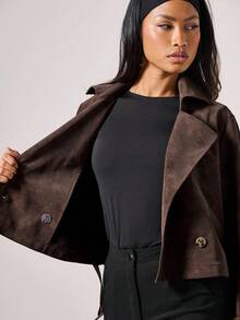 COSMINA Chaqueta de mujer de unicolor minimalista y casual con cordones ...