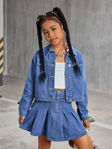 Tween Girls 2 Pieces Y2K Style Denim Set - Vintage Wash Comfortable ...