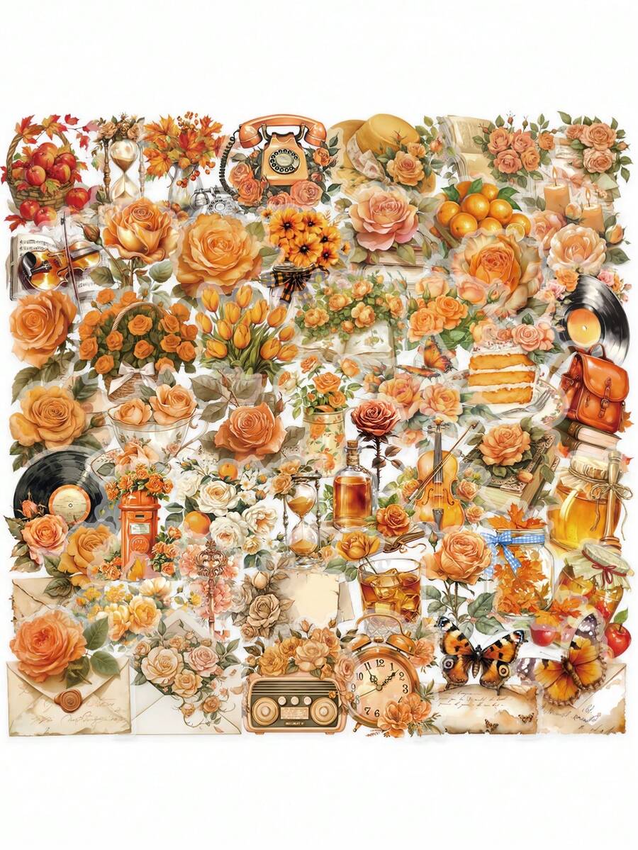 SHEIN 50PCS Autumn Vintage Stickers Pack For Journal Scrapbooking DIY ...