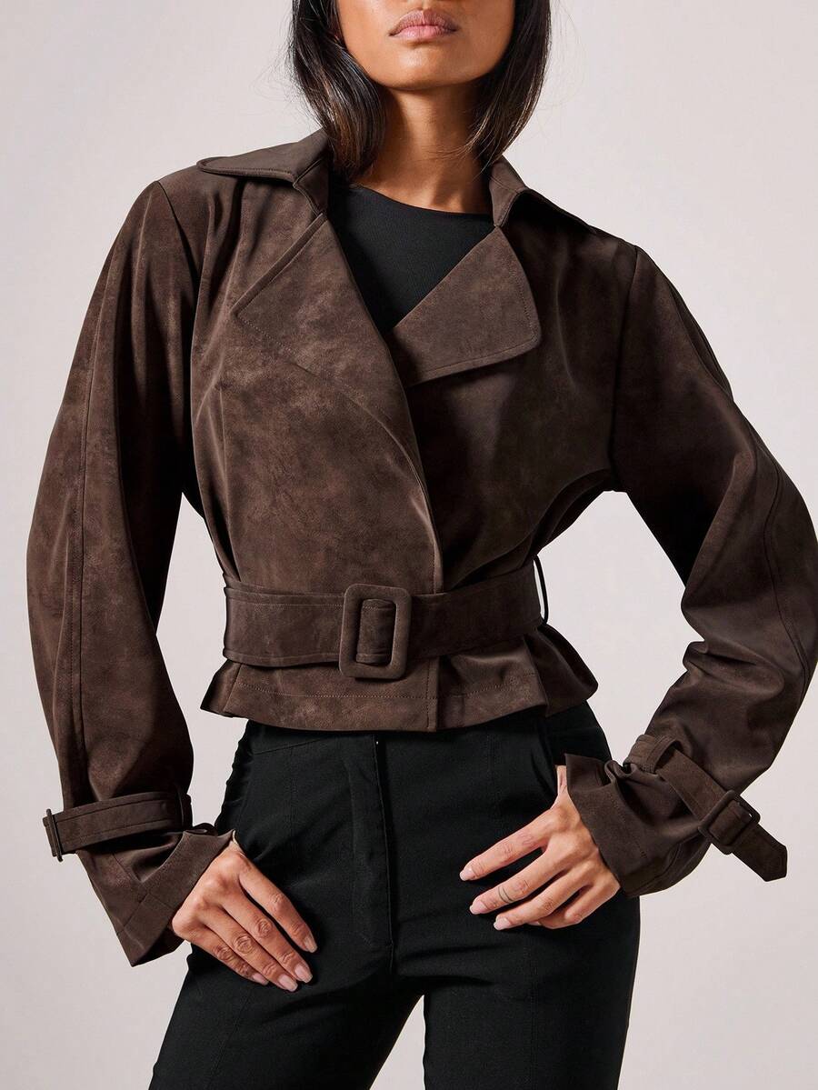 COSMINA Chaqueta de mujer de unicolor minimalista y casual con cordones ...