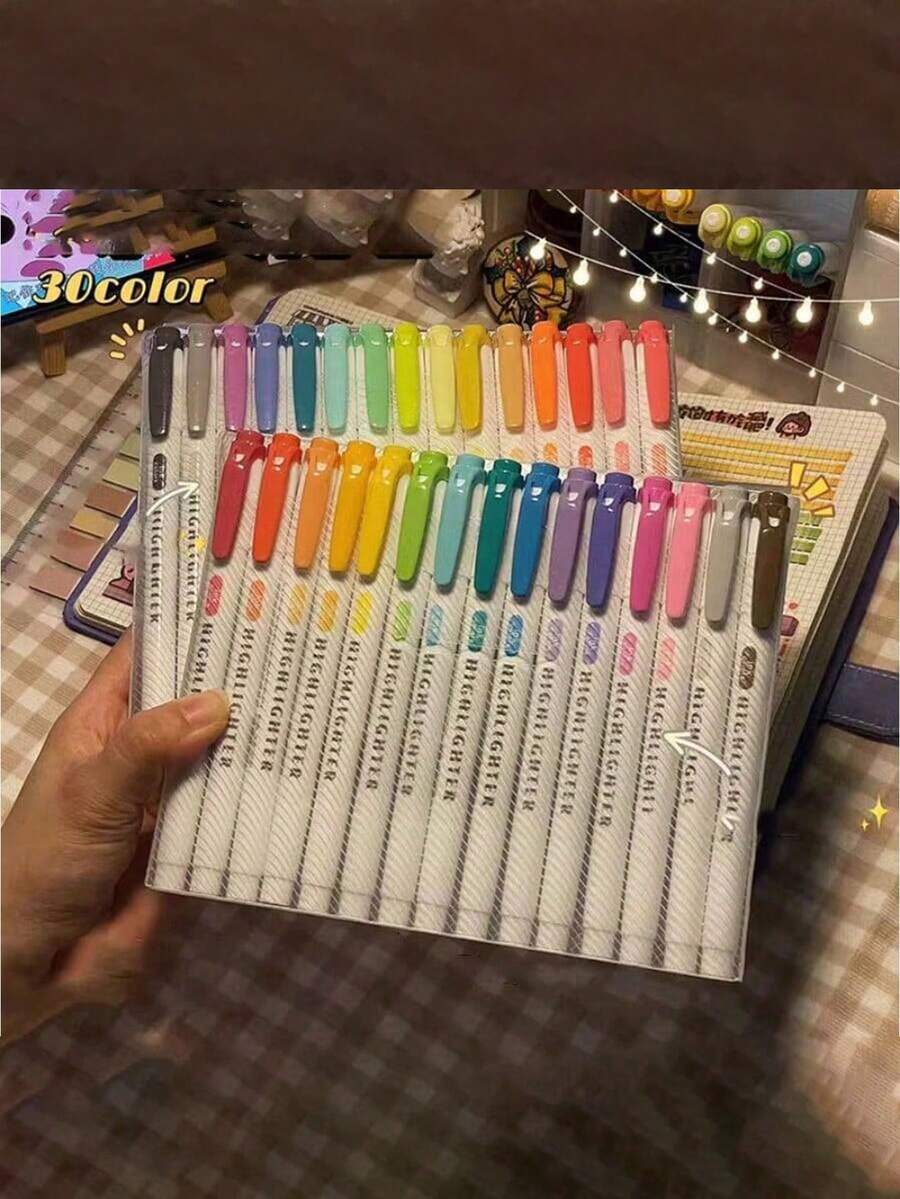 15 Color Double Ended Highlighter Pen Set, Fluorescent Drawing Pen ...