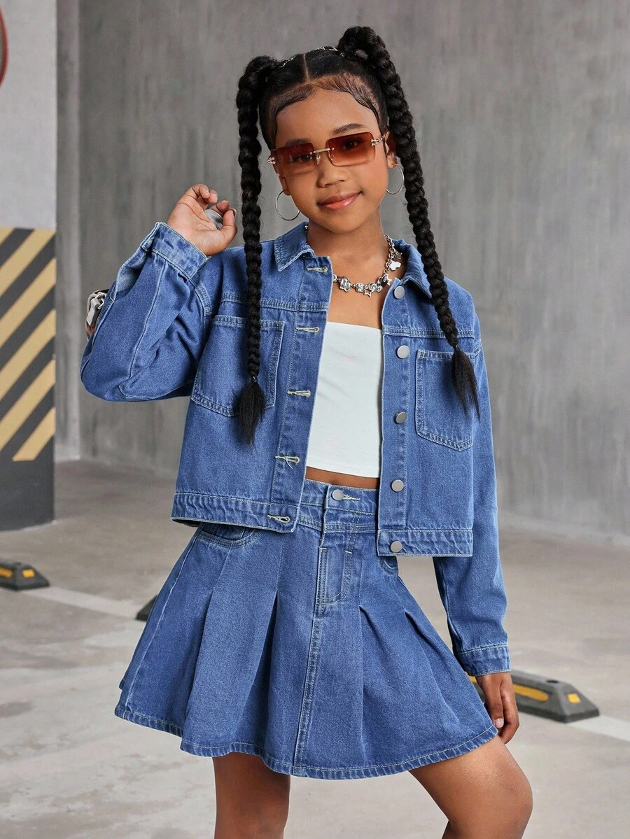 Tween Girls 2 Pieces Y2K Style Denim Set - Vintage Wash Comfortable ...