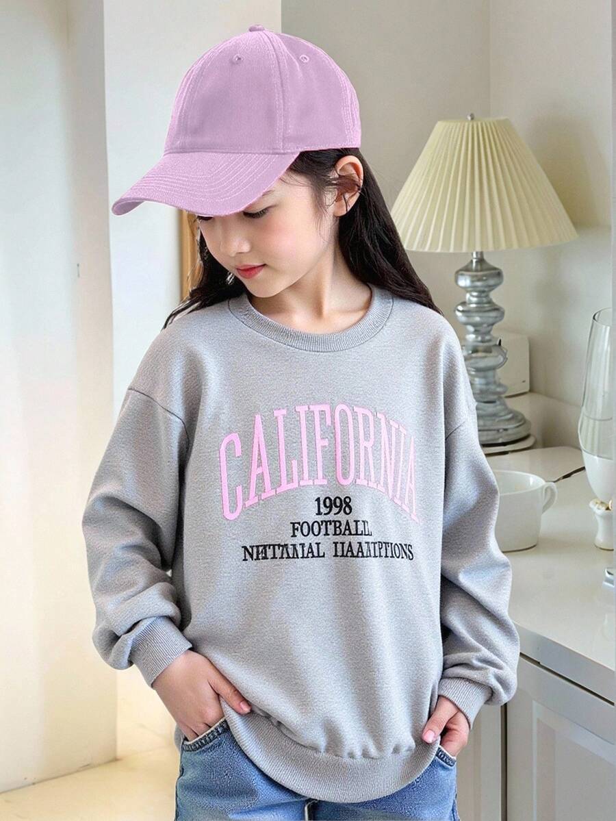 Genkimix Kids 1pc Tween Girl Emboidery California Letter Crew Neck Drop ...