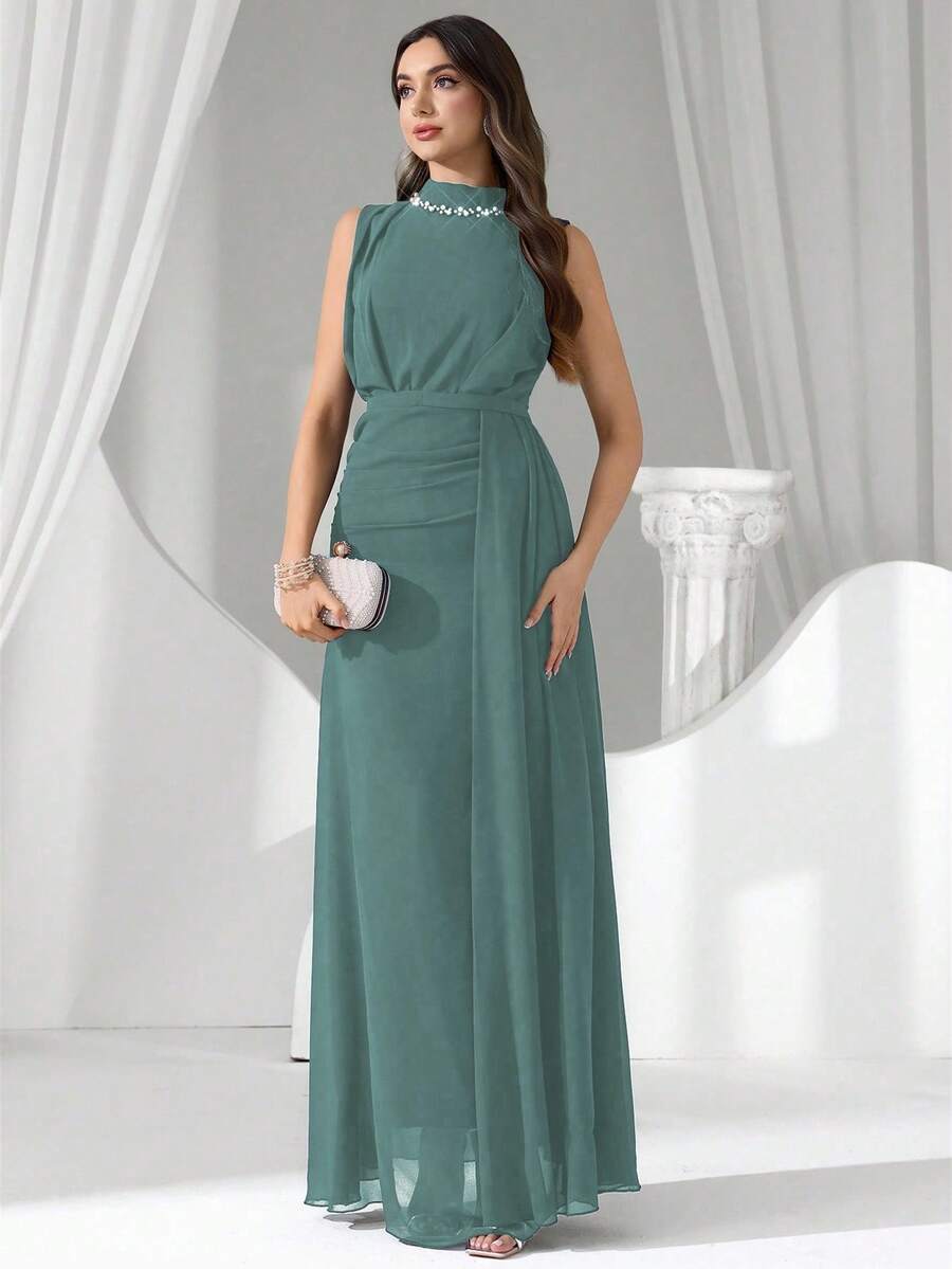 Coutiva Luxury Sequin & Pearl Collar Evening Gown, High-End Formal ...