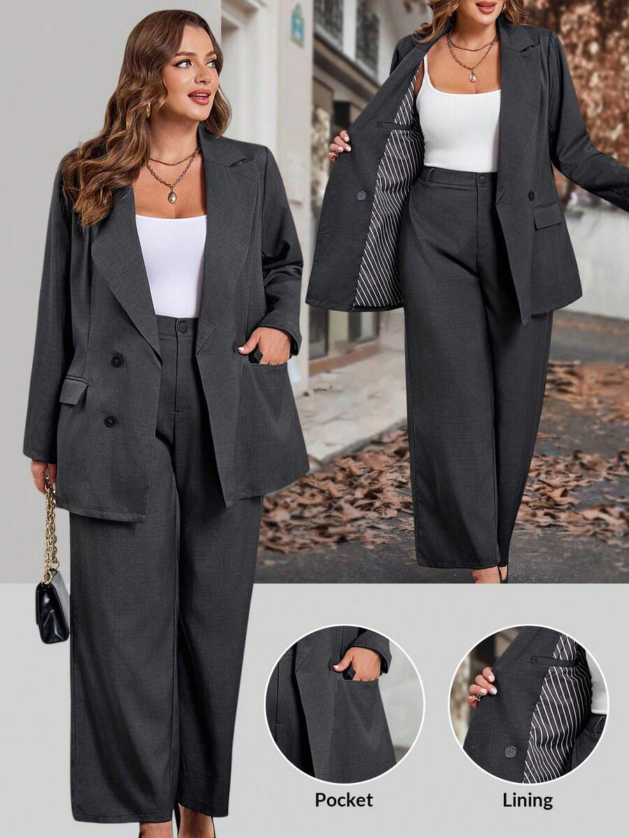 SHEIN Clasi Curvy Plus Size Women's Casual Commuter Daily Gray Suit Two ...