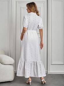 EURMUSE Women Embroidery Fabric Bel Detailed Extra Long Maxi Dress ...