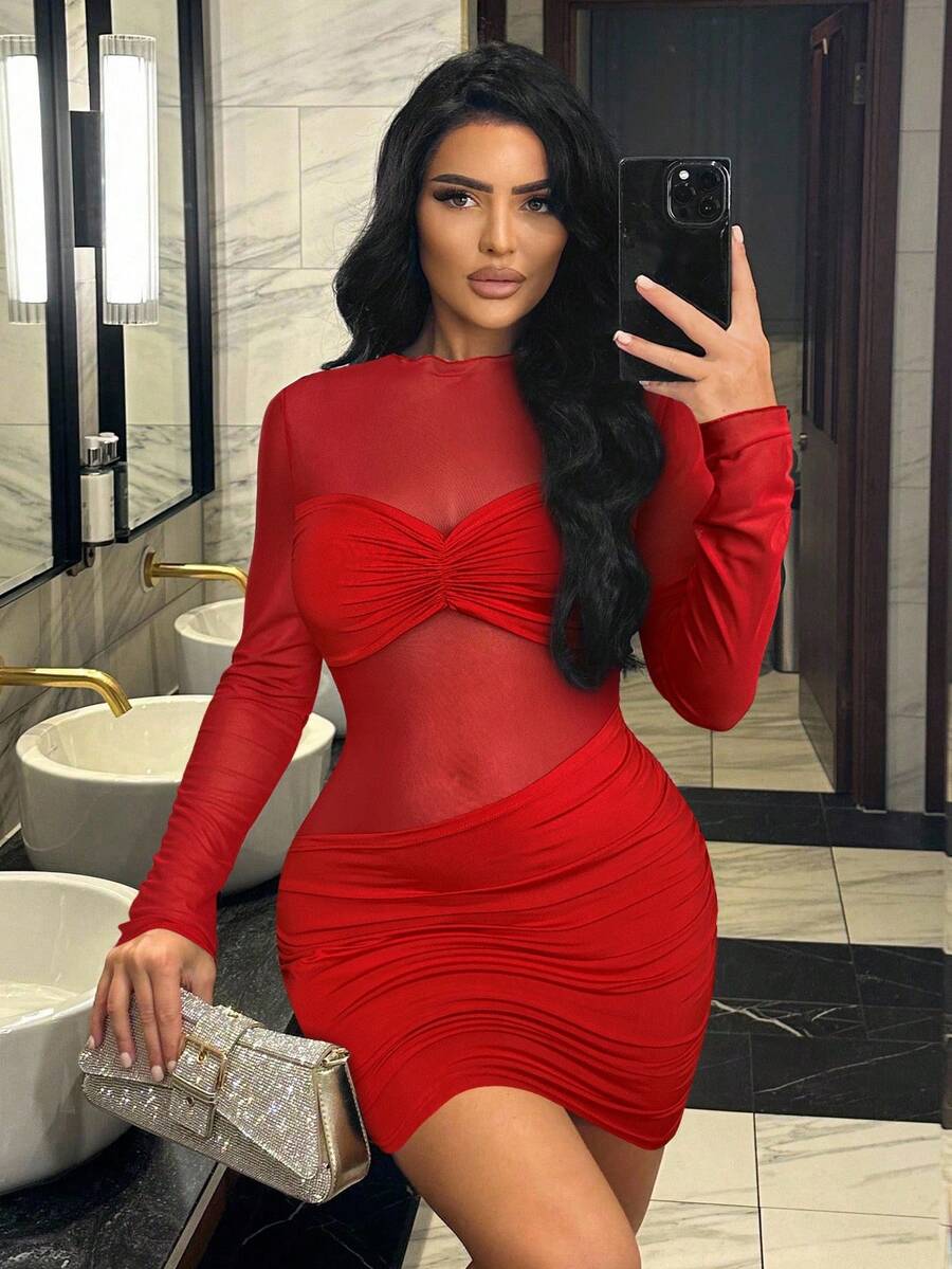 SHEIN SXY Vestido ceñido y sexy de malla transparente de talla grande ...