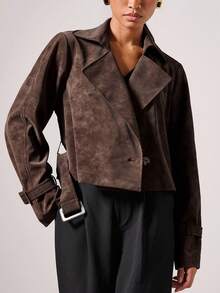 COSMINA Chaqueta de mujer de unicolor minimalista y casual con cordones ...