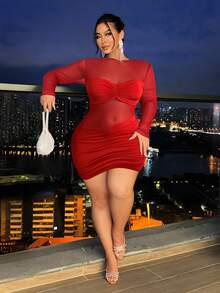 SHEIN SXY Vestido ceñido y sexy de malla transparente de talla grande ...