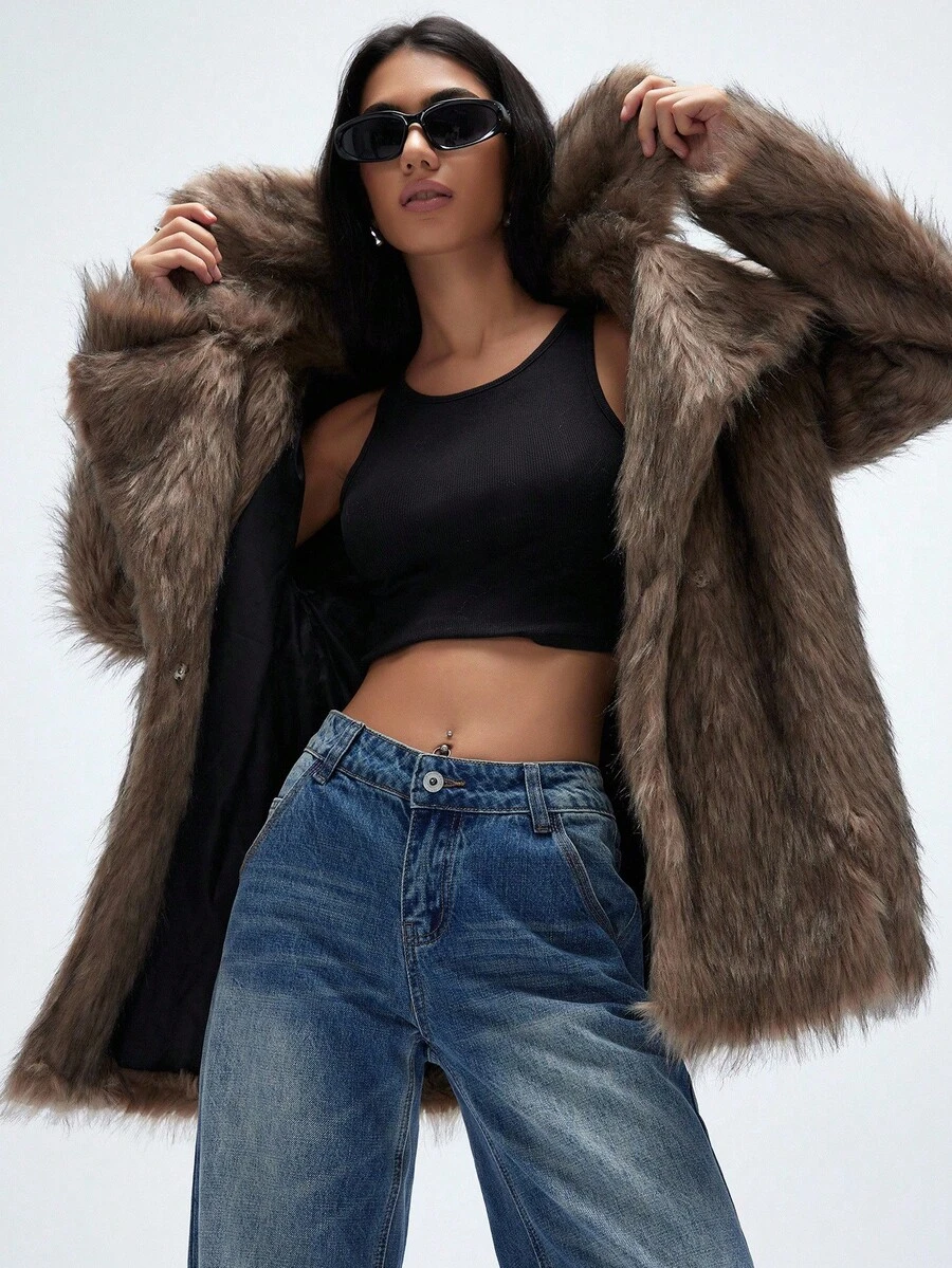 Aveloria Affinna Grey-Brown Gradient Mixed Faux Wolf Fur Oversized ...