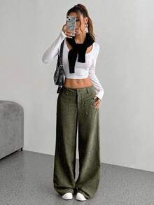 SHEIN Unity Frühlings-grüne Cord-Schlaghose für Damen, taillentief ...